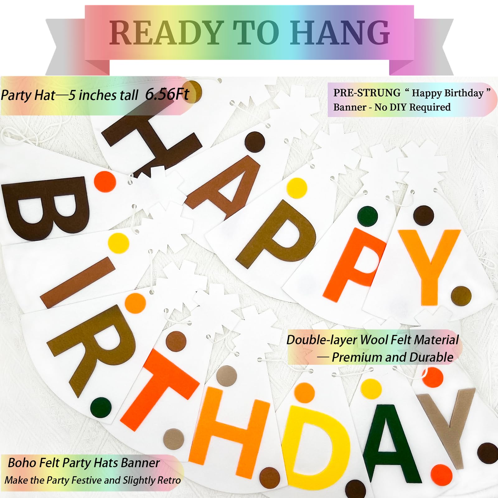 Snapklik.com : Boho Felt Happy Birthday Banner - Bohemian Birthday ...