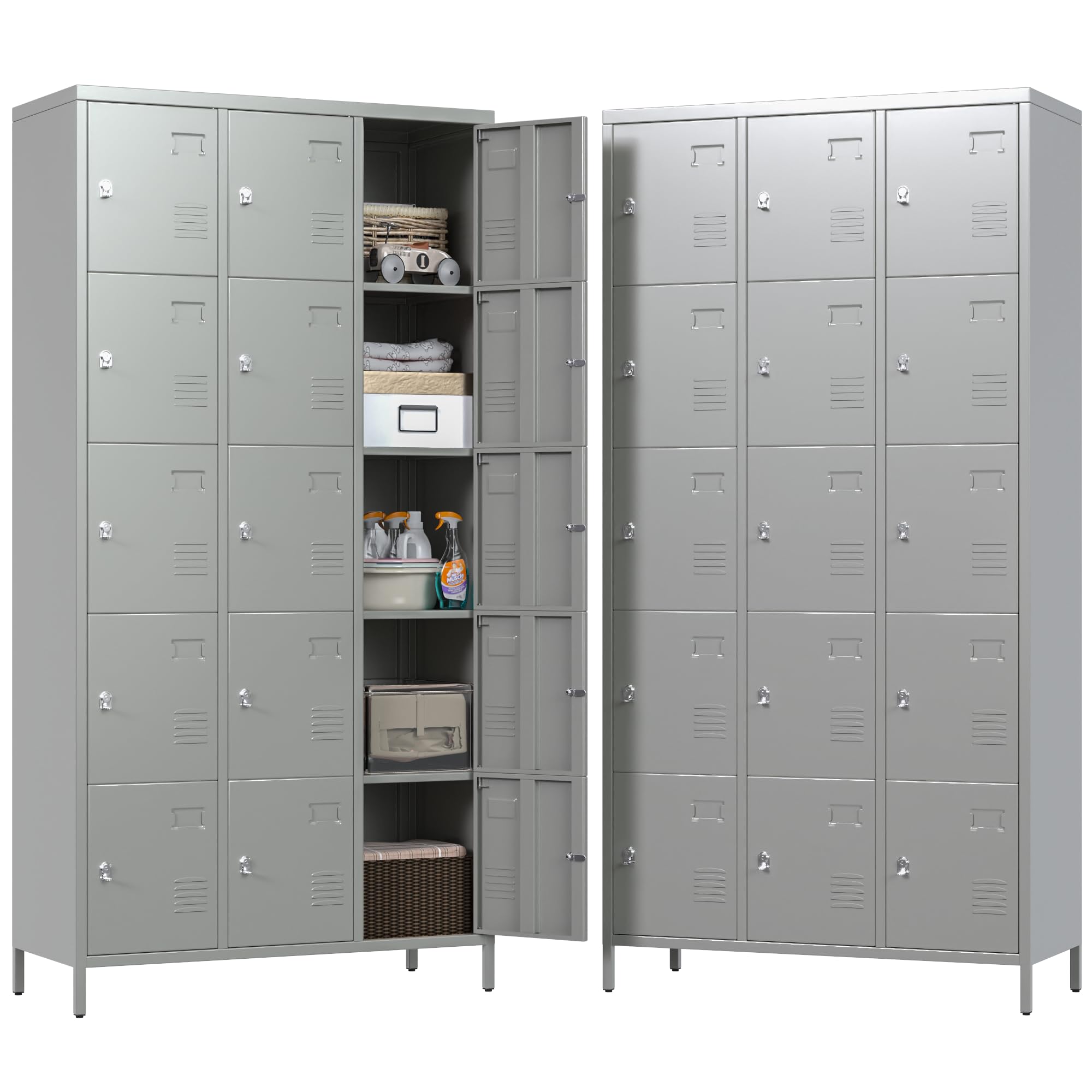 Amazon.com: METALYEYE Metal Storage Lockers with 15 Doors, Gray Steel ...