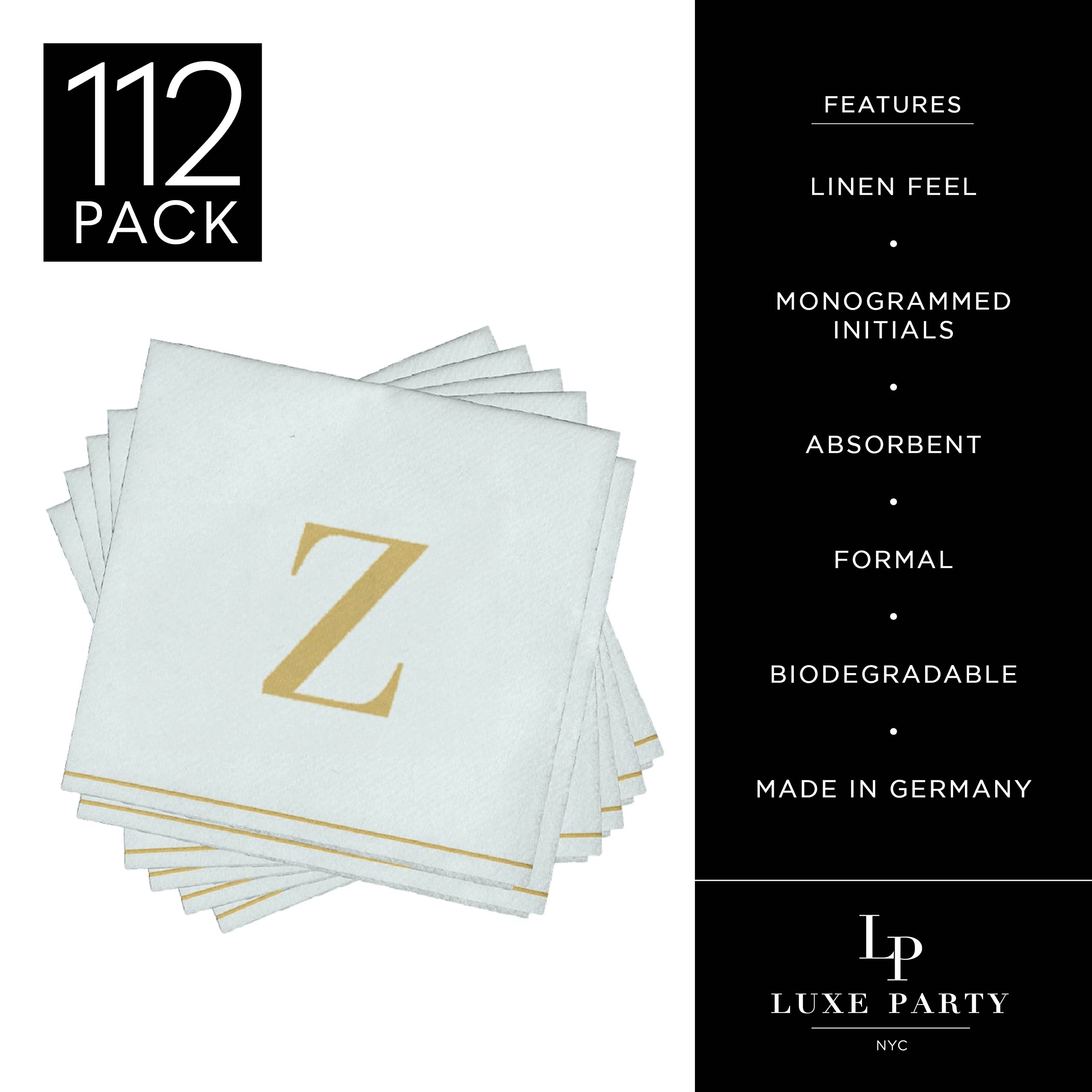 SharkBliss Monogram Cocktail Napkins, 50 Pack Gold Letter M