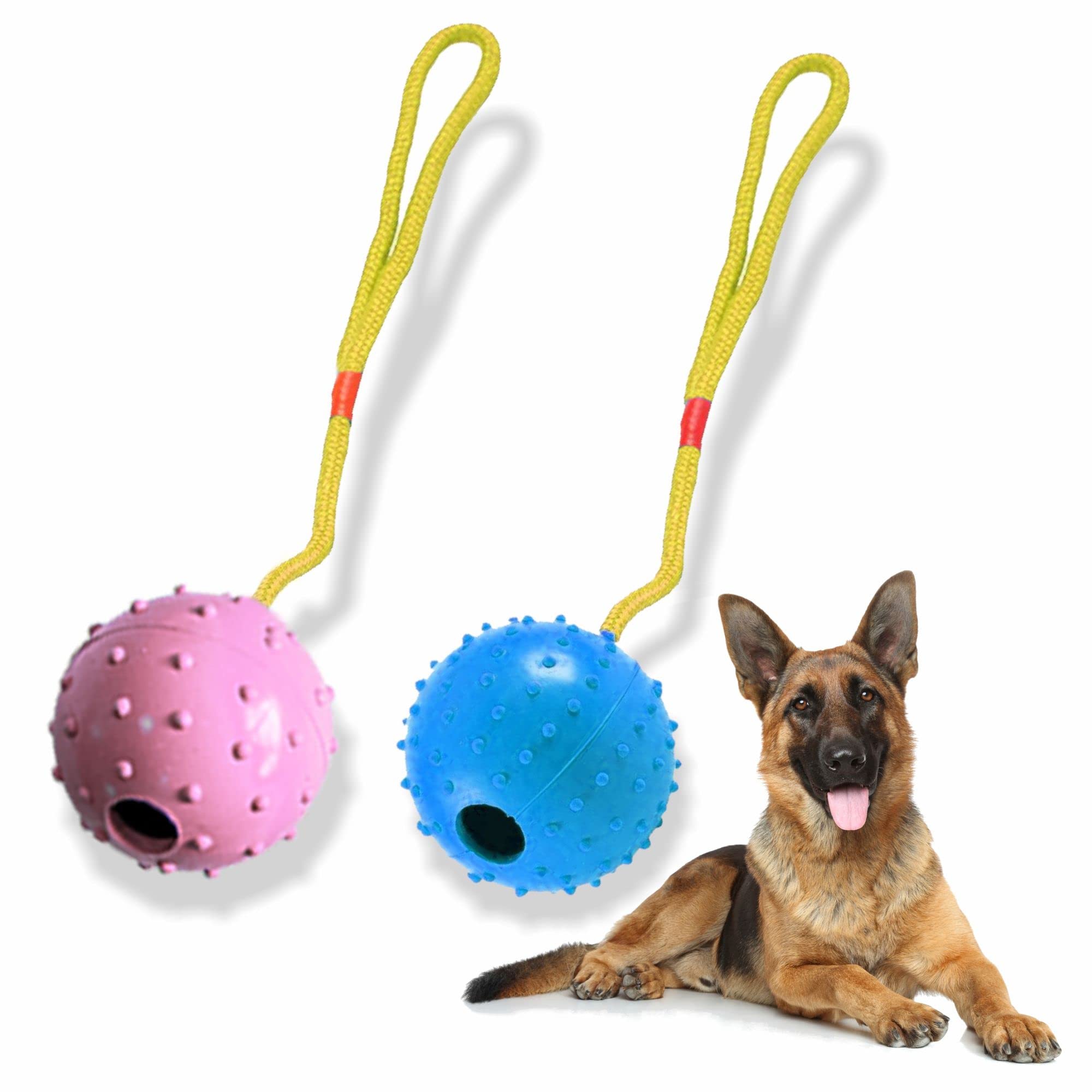 Ball On Rope Dog Toy Heavy Duty Pet Chew Rope Pimpled Ball Interactive ...