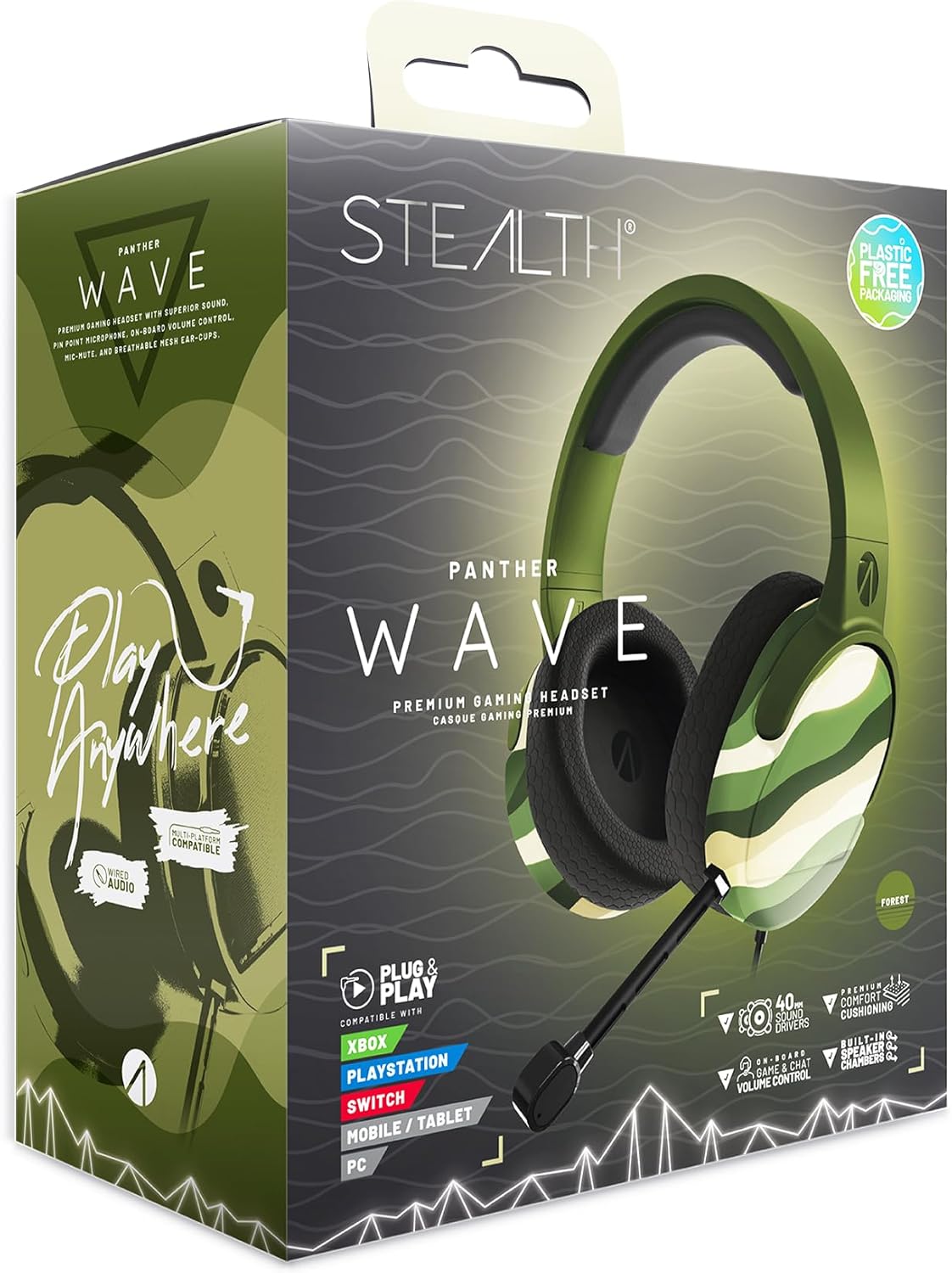 STEALTH PANTHER Wave - Forest Green Over Ear Gaming Headset Compatible ...