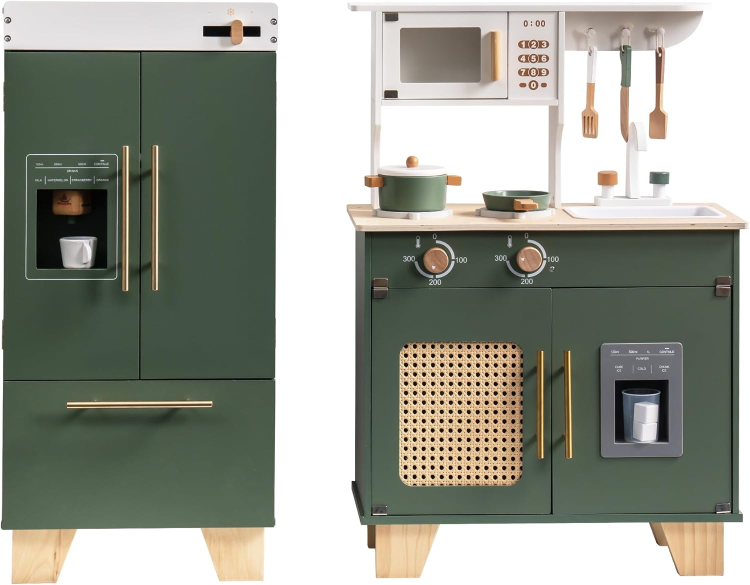 Amazon.com: ROBOTIME Play Kitchen/Wooden Toy Fridge - Play Kitchen Set ...