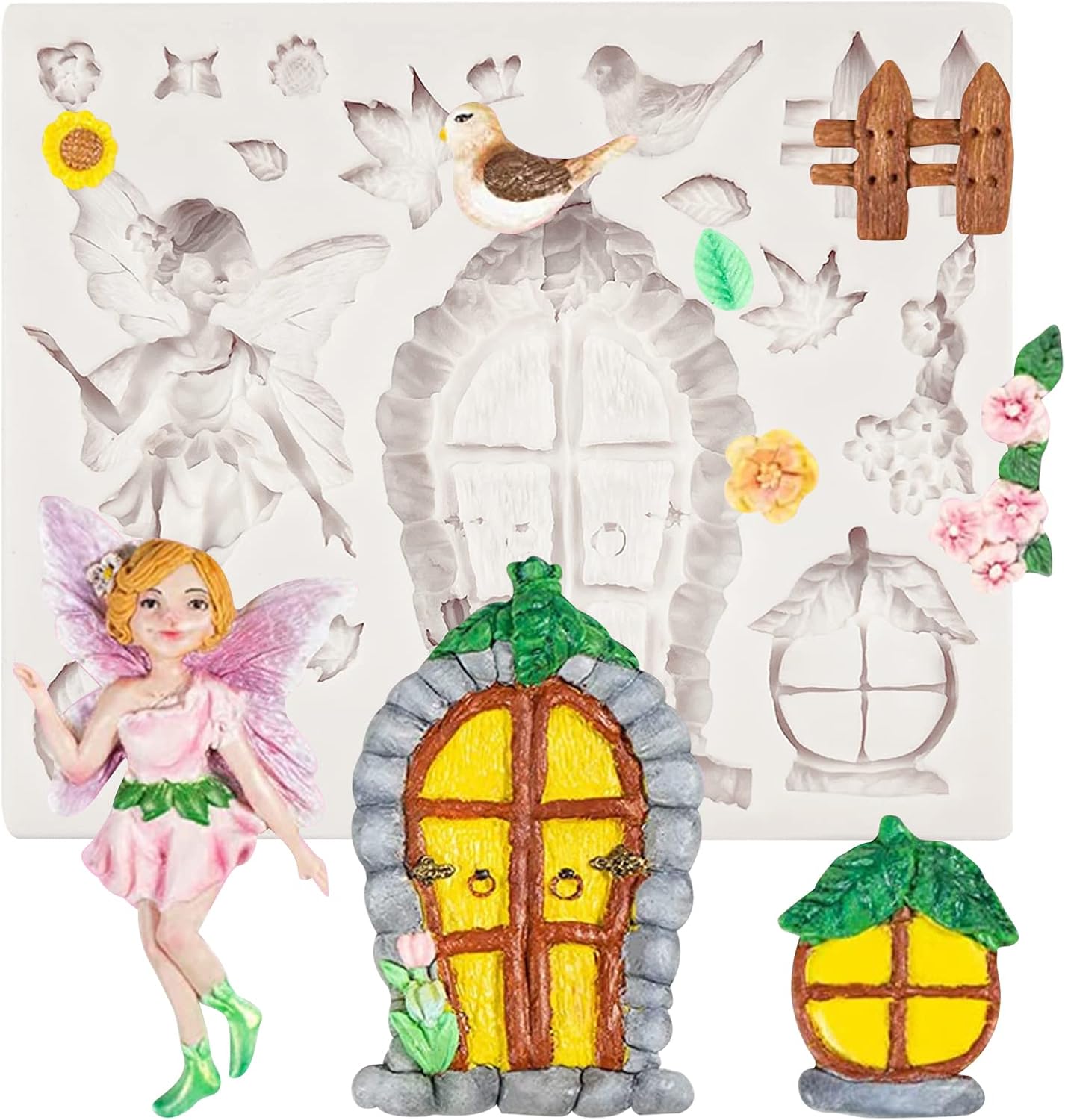Amazon.com: Fairy Garden Flower Fairy Home Door Window Silicone Mold ...