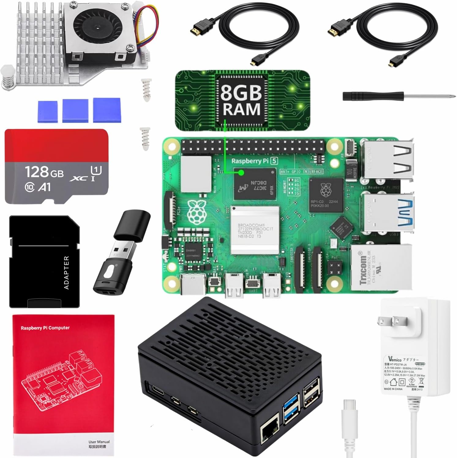Amazon.co.jp: Vesonn Raspberry Pi 5 Starter Kit 技適済み Raspberry Pi5 8GBボード/64GBカード/27W PD電源アダプター ...