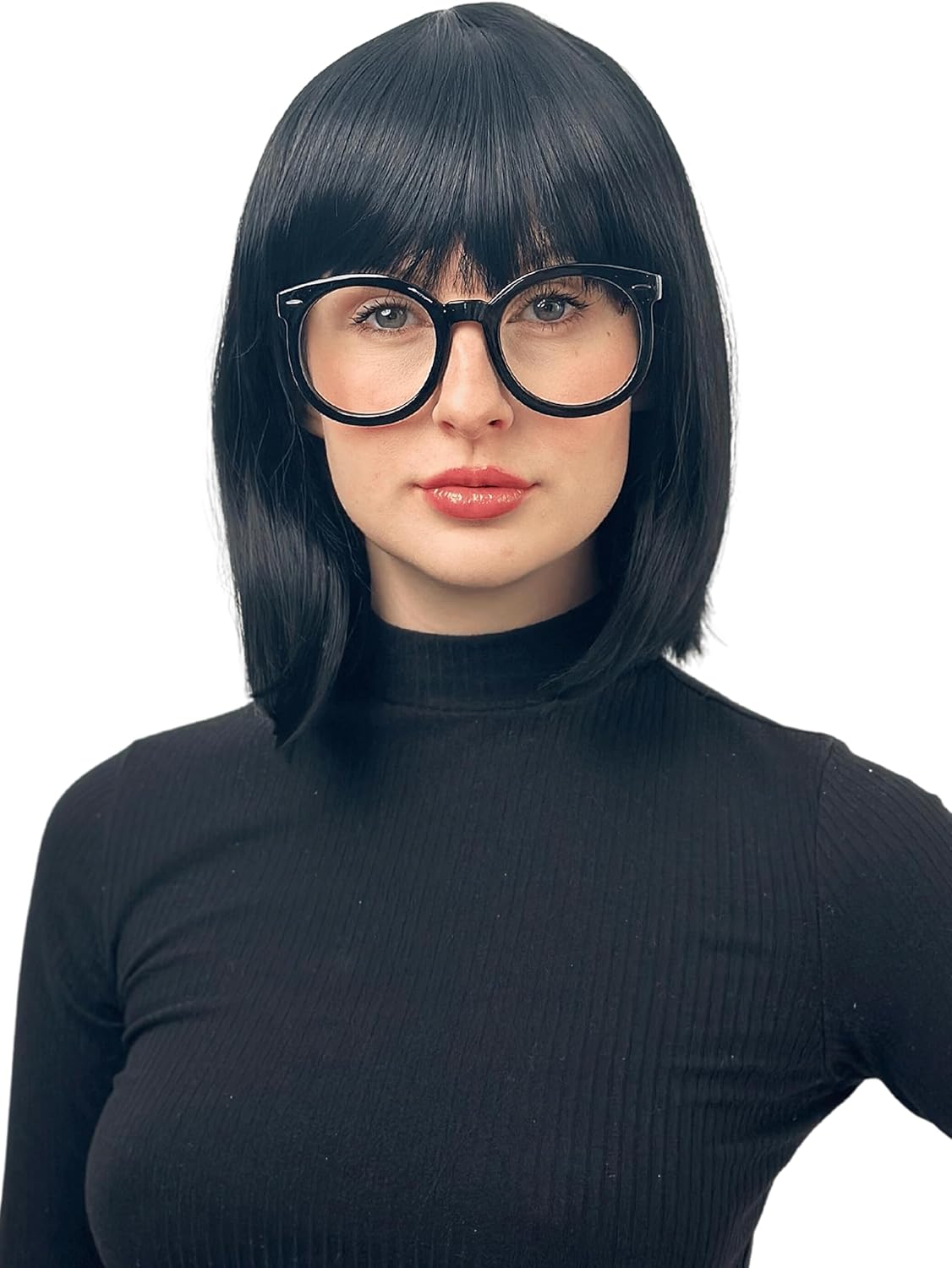 ALLAURA Incredible Edna Mode Wig and Glasses - Black Flapper Bob with ...