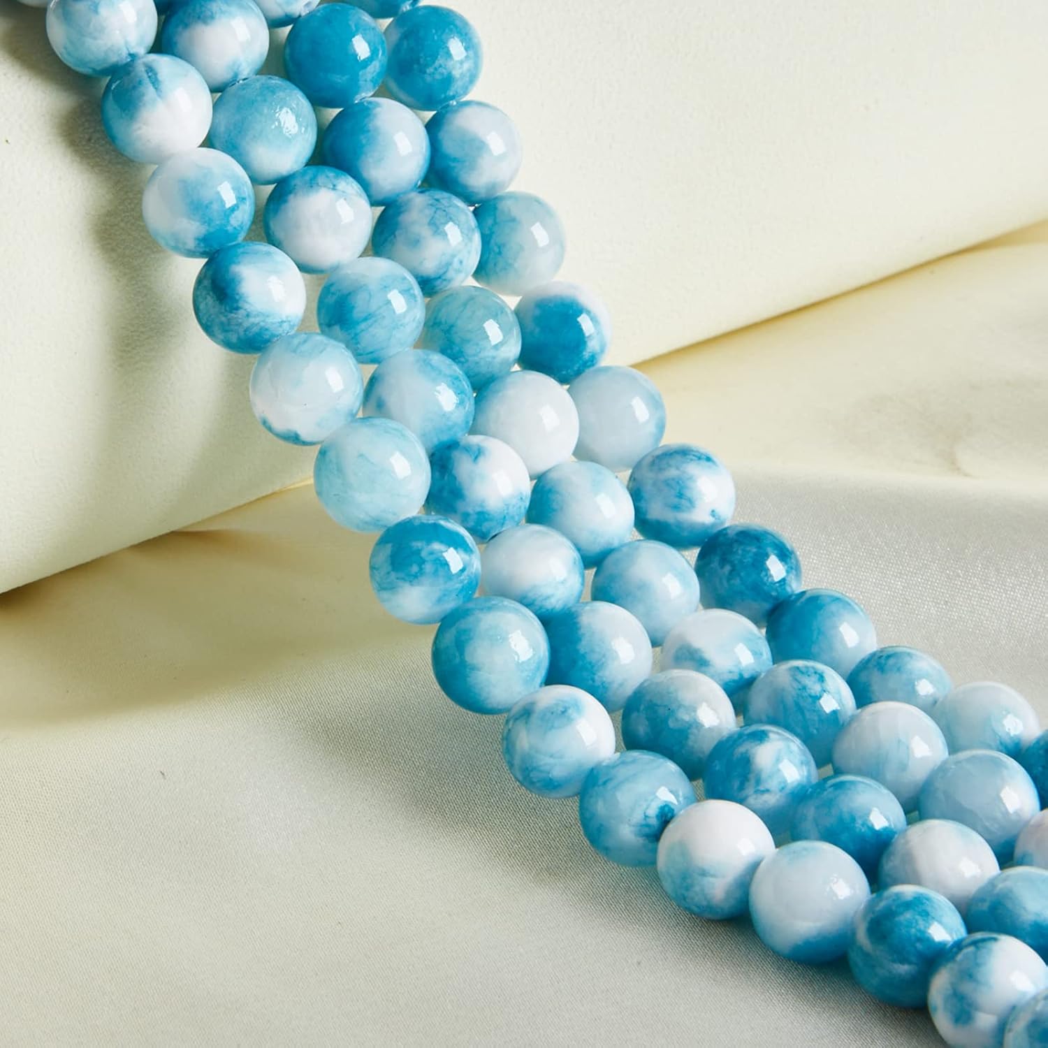 Amazon.com: 60pcs 6mm Natural Blue White Jade Beads Gemstone Beads ...