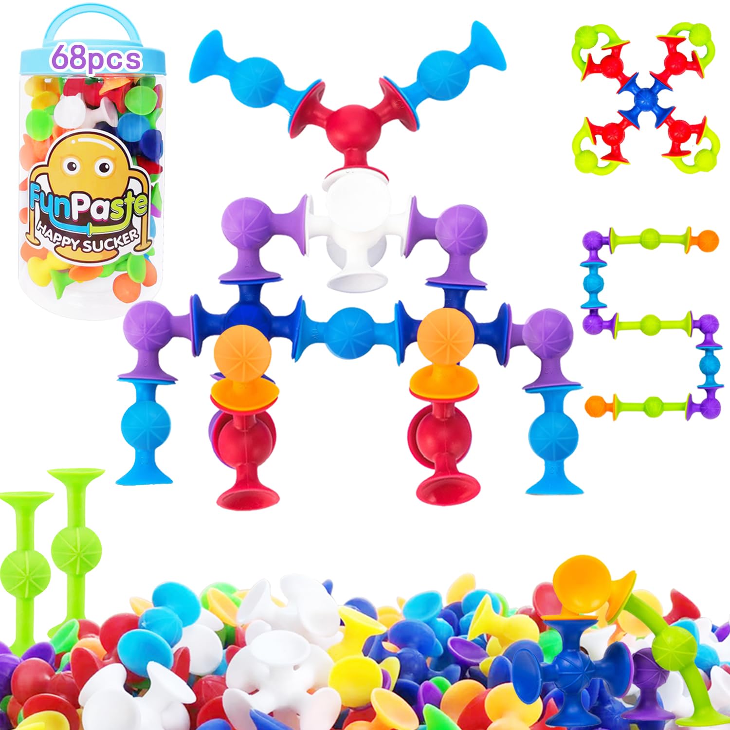 Amazon.com : 68 Piece Suction Cup Toys Bath Toys, Construction Set ...