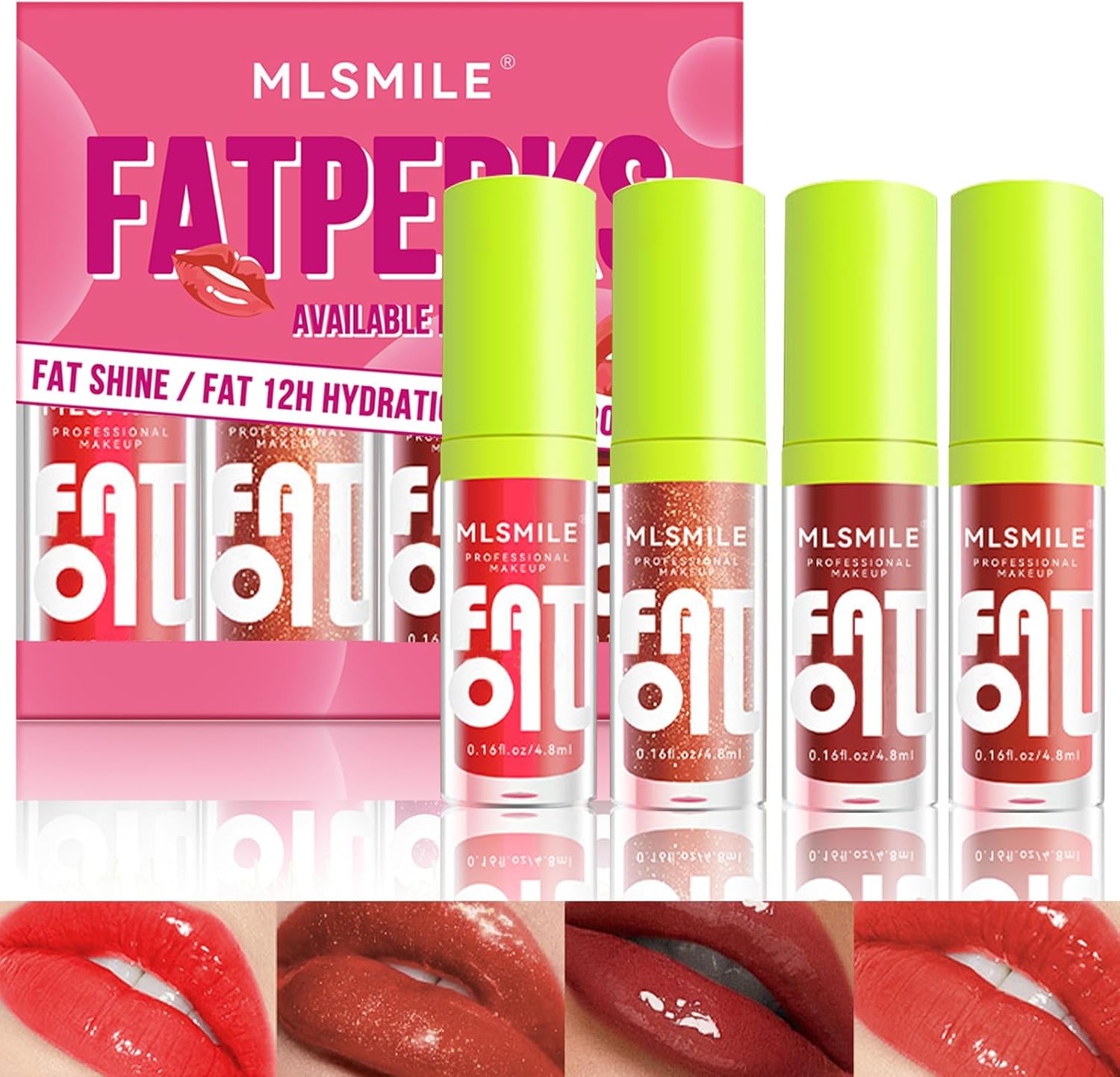 Leogony 4PCS Fat Oil Lip Gloss Set, Tinted Lipgloss, Clear Lip Oil for ...