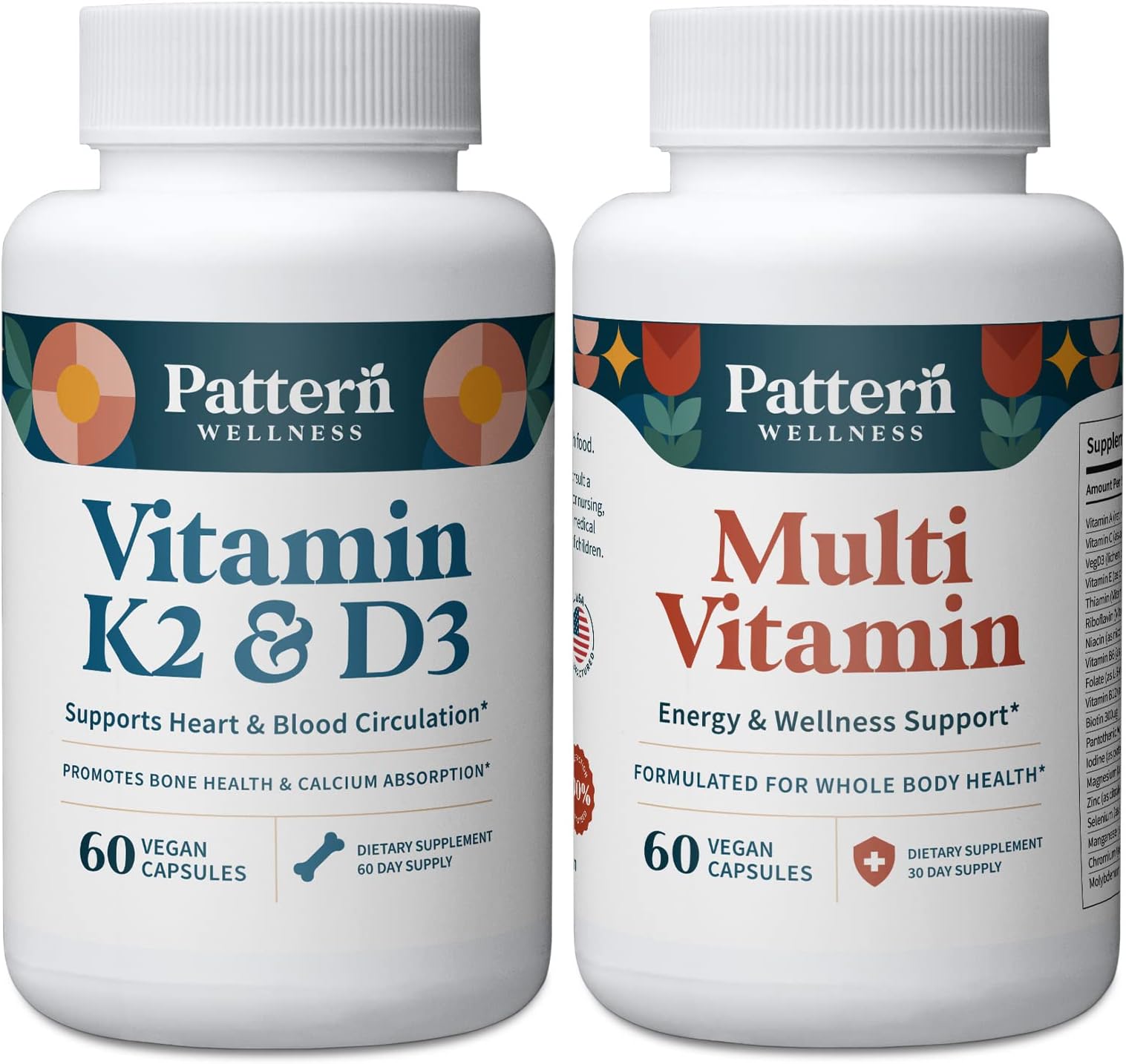 Amazon.com: Pattern Wellness 2-Pack Multivitamin & Vitamin K2 & D3 ...