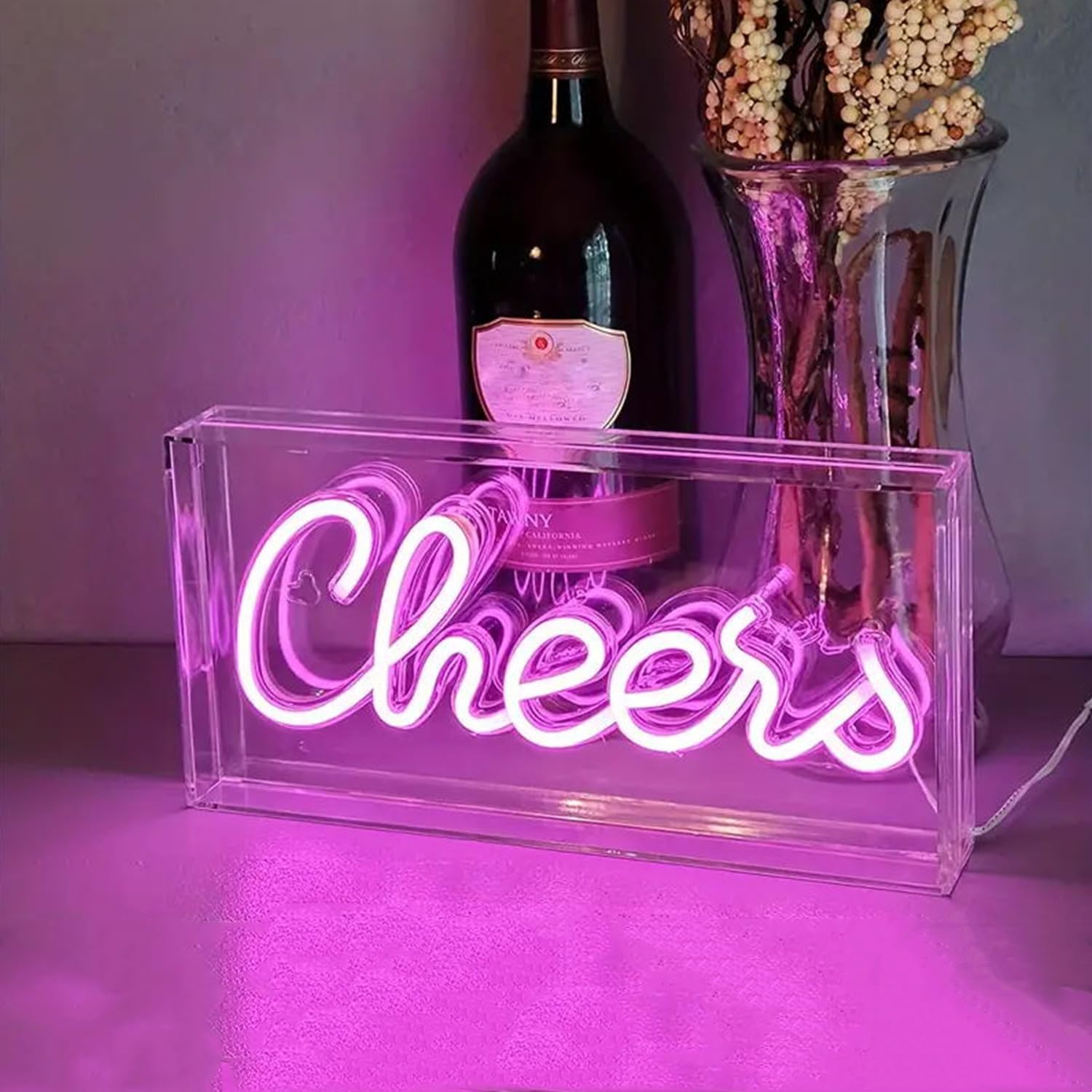 Cheers Neon Light,3D Countertop Standable LED Cheers Pink Neon Sign ...