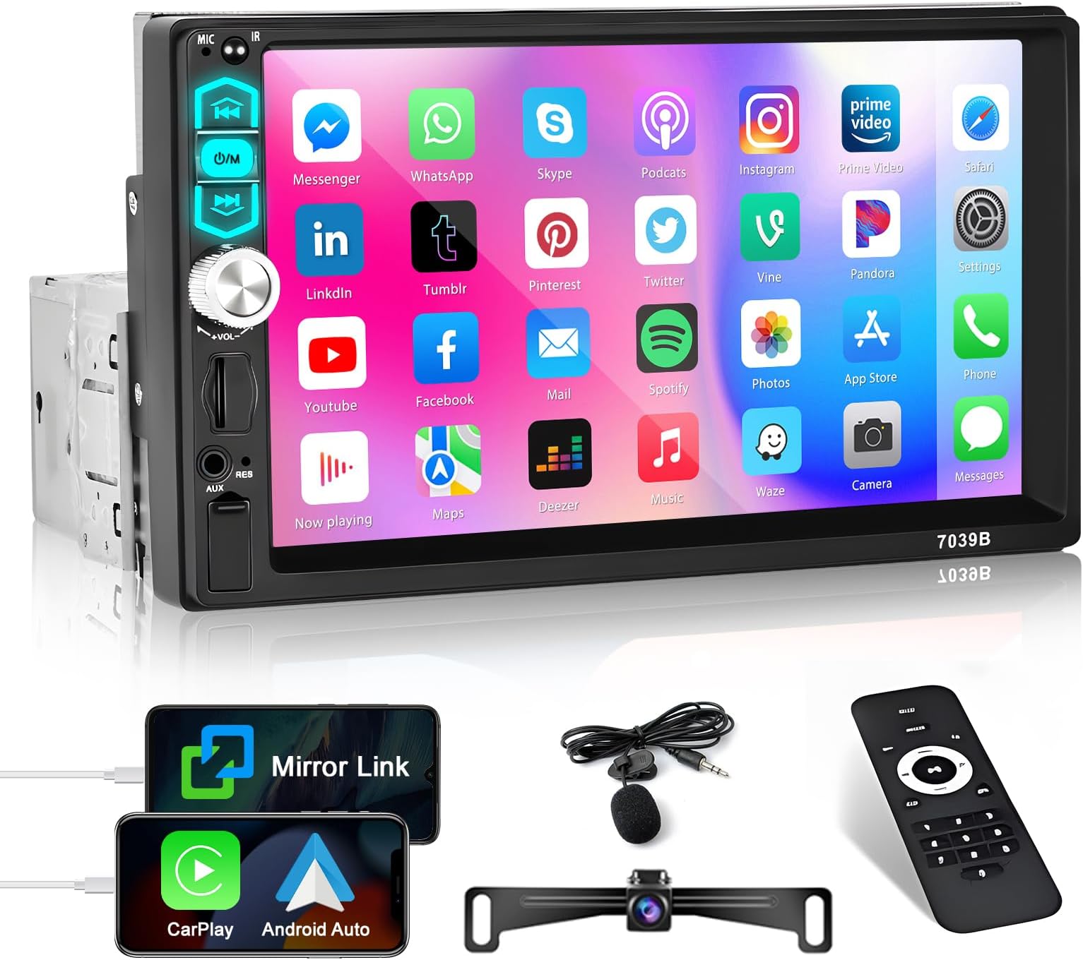 Podofo Autoradio 1 Din avec Écran avec Apple CarPlay et Android Auto ...