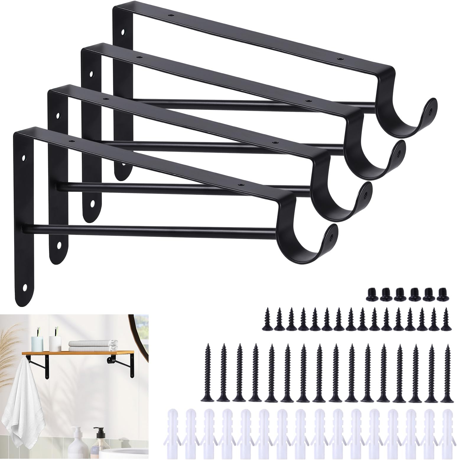 Amazon.com: Heavy Duty Wall Mounted Closet Shelf & Rod Brackets - 4 Pcs ...