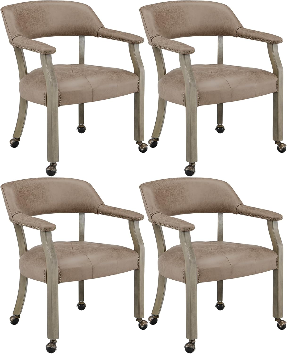 Amazon.com: LEEMTORIG Set of 4 Dining Chairs with Casters and Arms ...