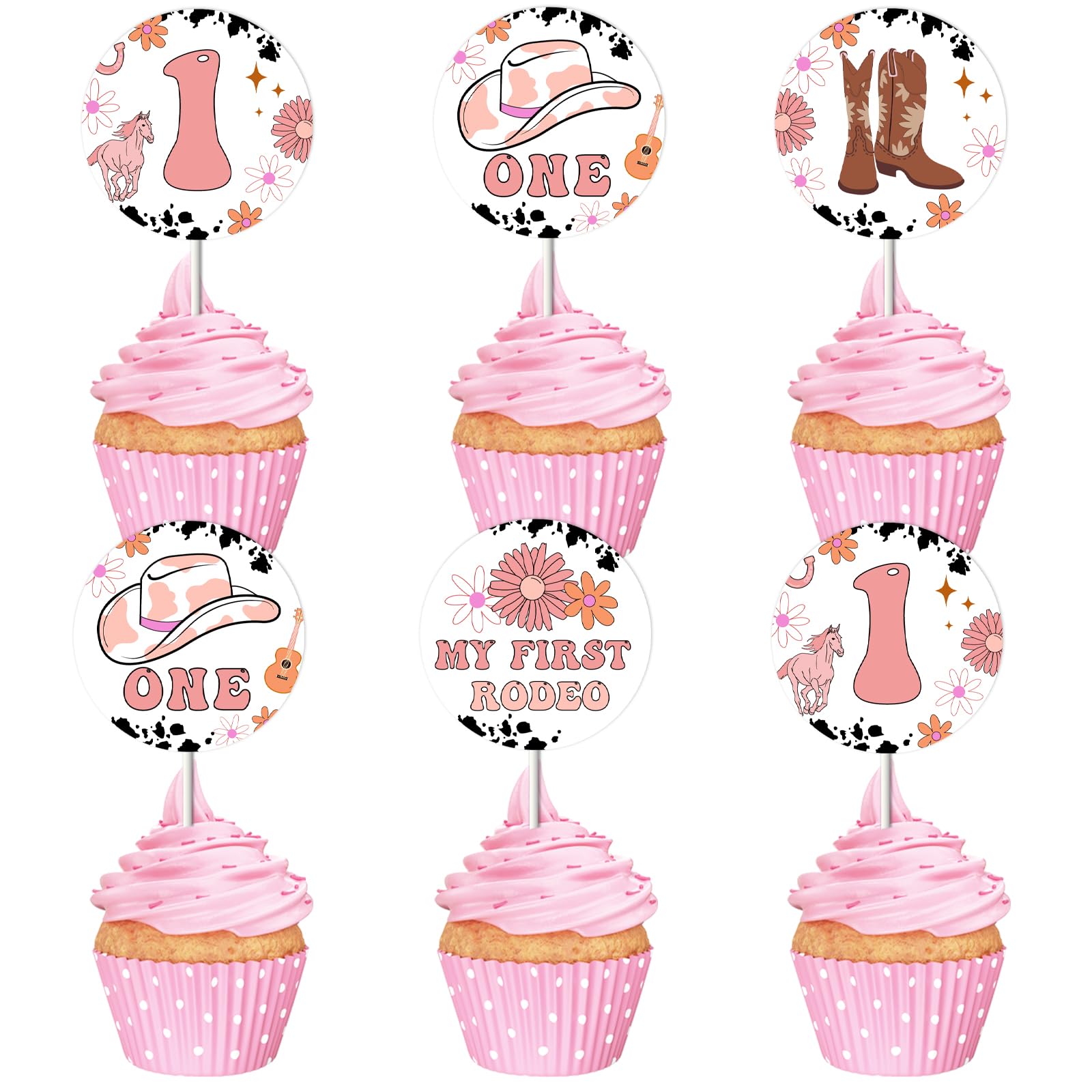 Amazon.com: 24Pcs Cowgirl 1st Rodeo Cupcake Toppers, My First Rodeo ...
