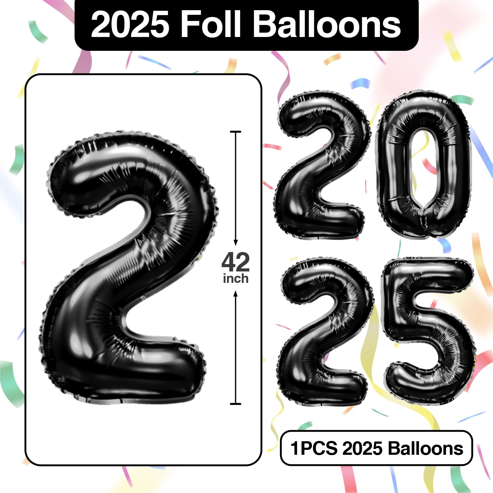 Snapklik.com : 2025 Balloons - 42 Inch 2025 Black Foil Number Balloons ...