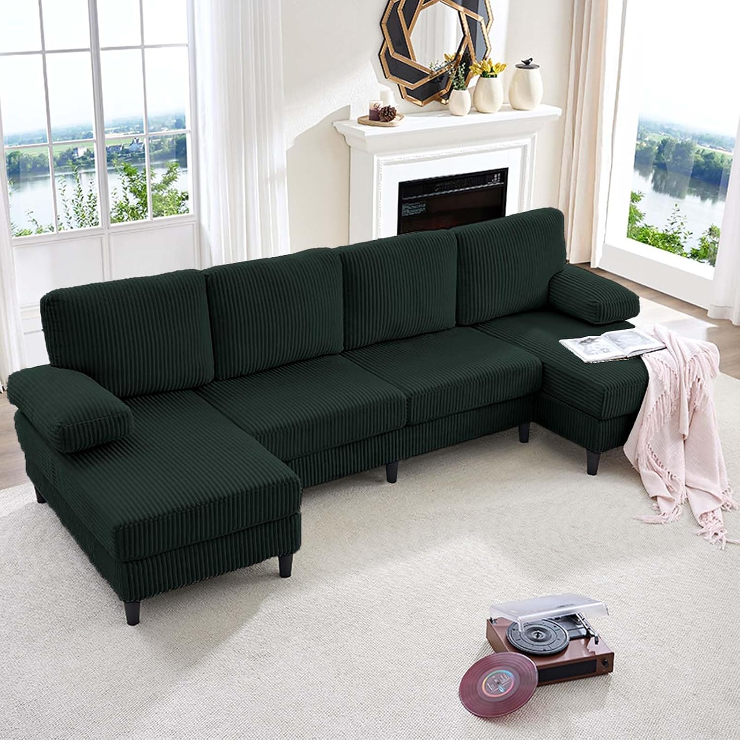 Amazon.com: Mjkone 110" Sectional Sofa Couch for Living Room, U Shaped ...