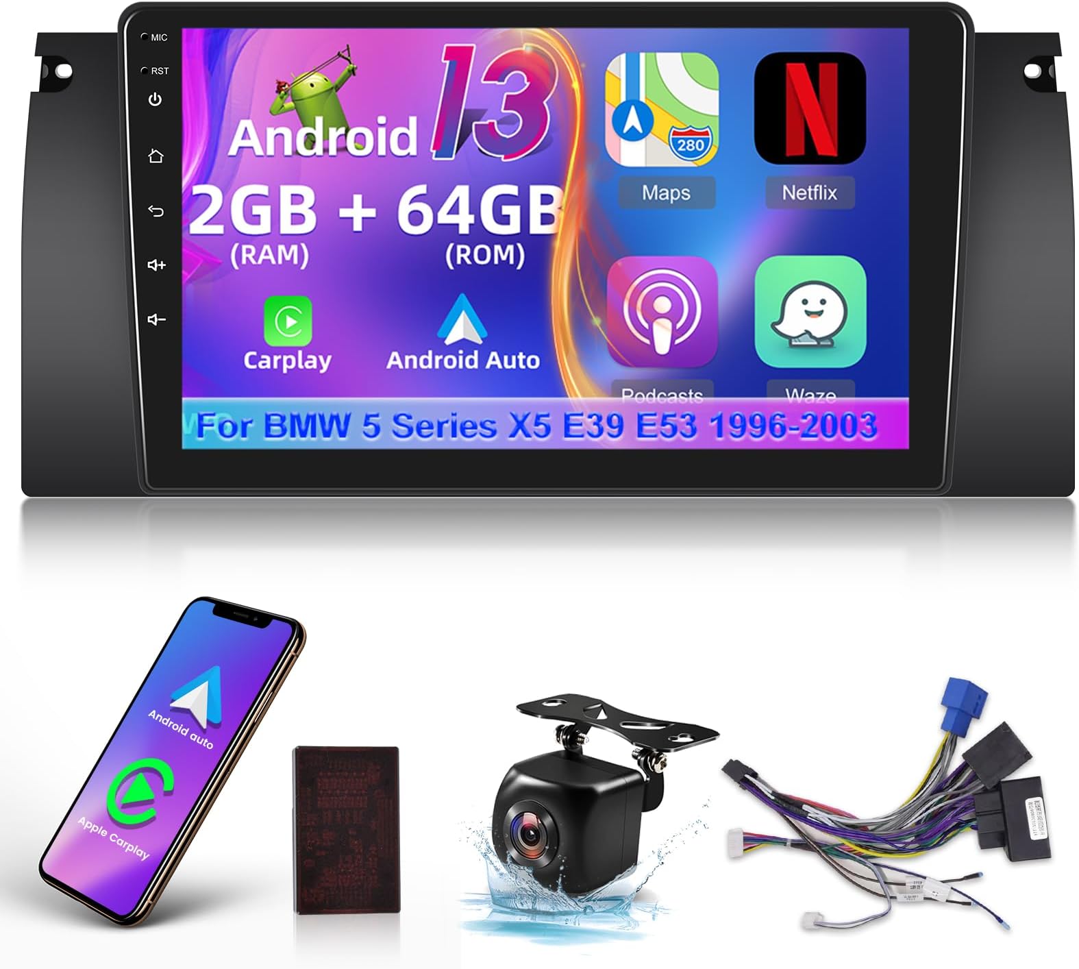 Amazon.com: [2G+64G] Car Radio for BMW 5 Series X5 E39 E53 M5 1999-2006 ...