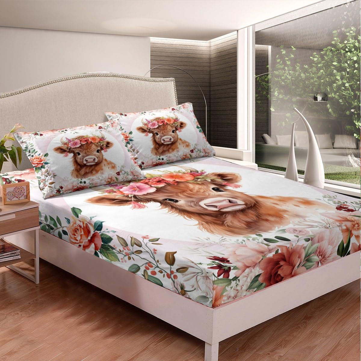 Amazon.com: Feelyou Cute Highland Cow Fitted Sheet Twin Size Kids ...