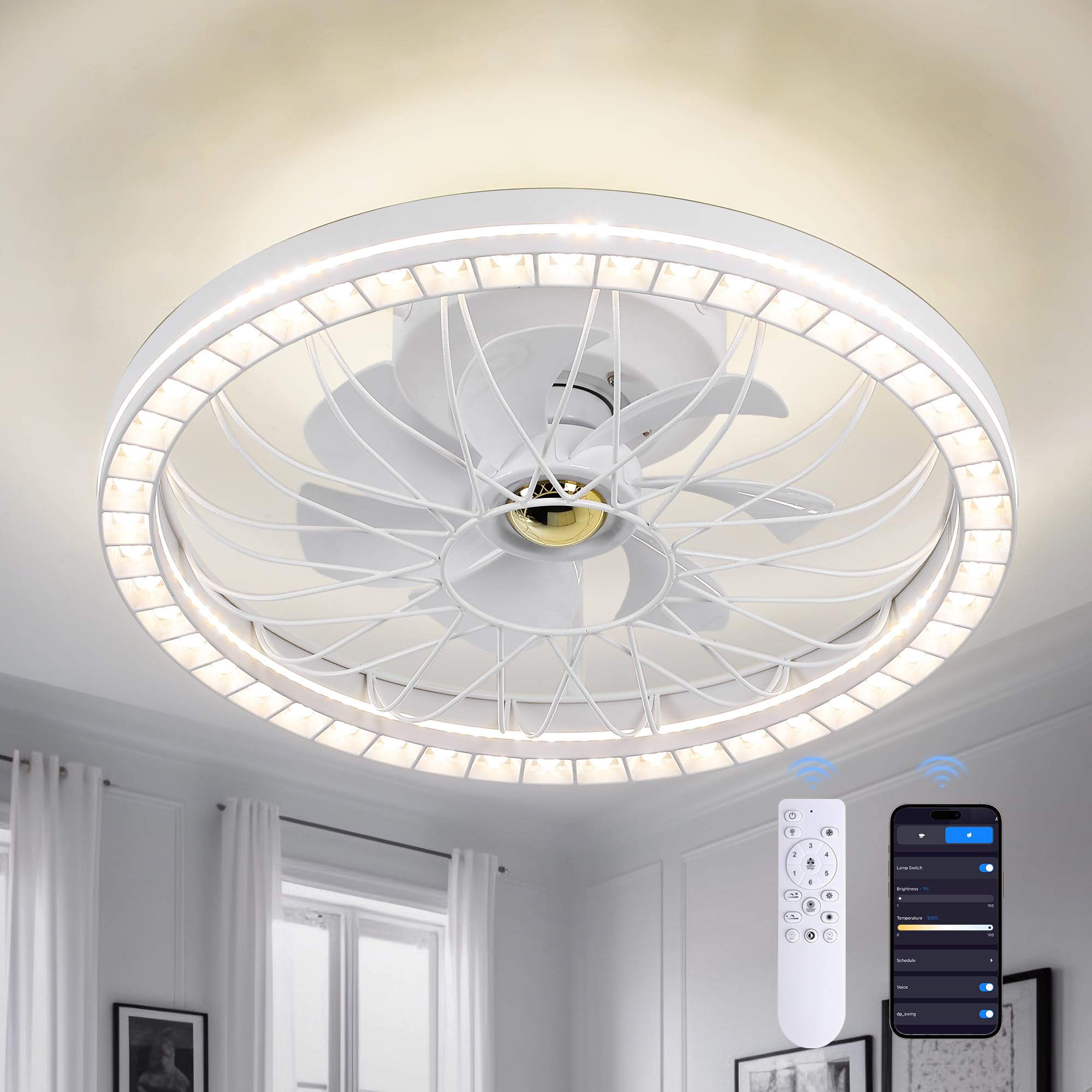 KINGTORO Bladeless Smart Ceiling Fans with Lights and Remote, Tuya APP ...