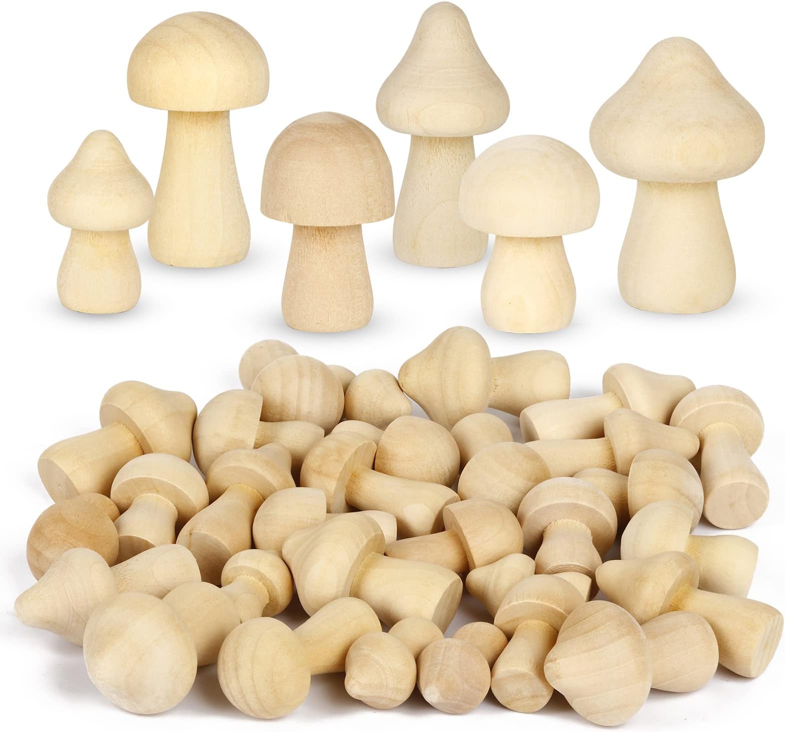 Amazon.com: 36 PCS Wooden Mushrooms, Unfinished Wood Mushrooms, Various ...