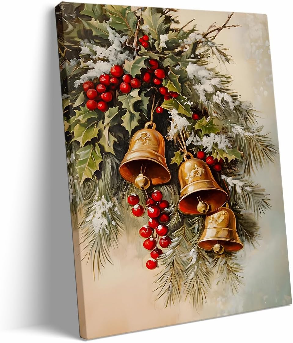 Amazon.com: Framed Winter Jingle Bells Christmas Wall Art Christmas ...