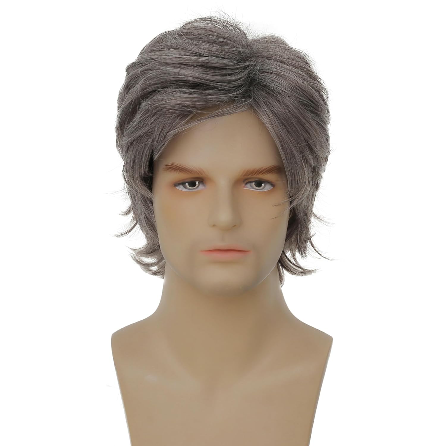 Amazon.com: Amnenl Grey Wigs for Men Short Layered Fluffy Synthetic ...