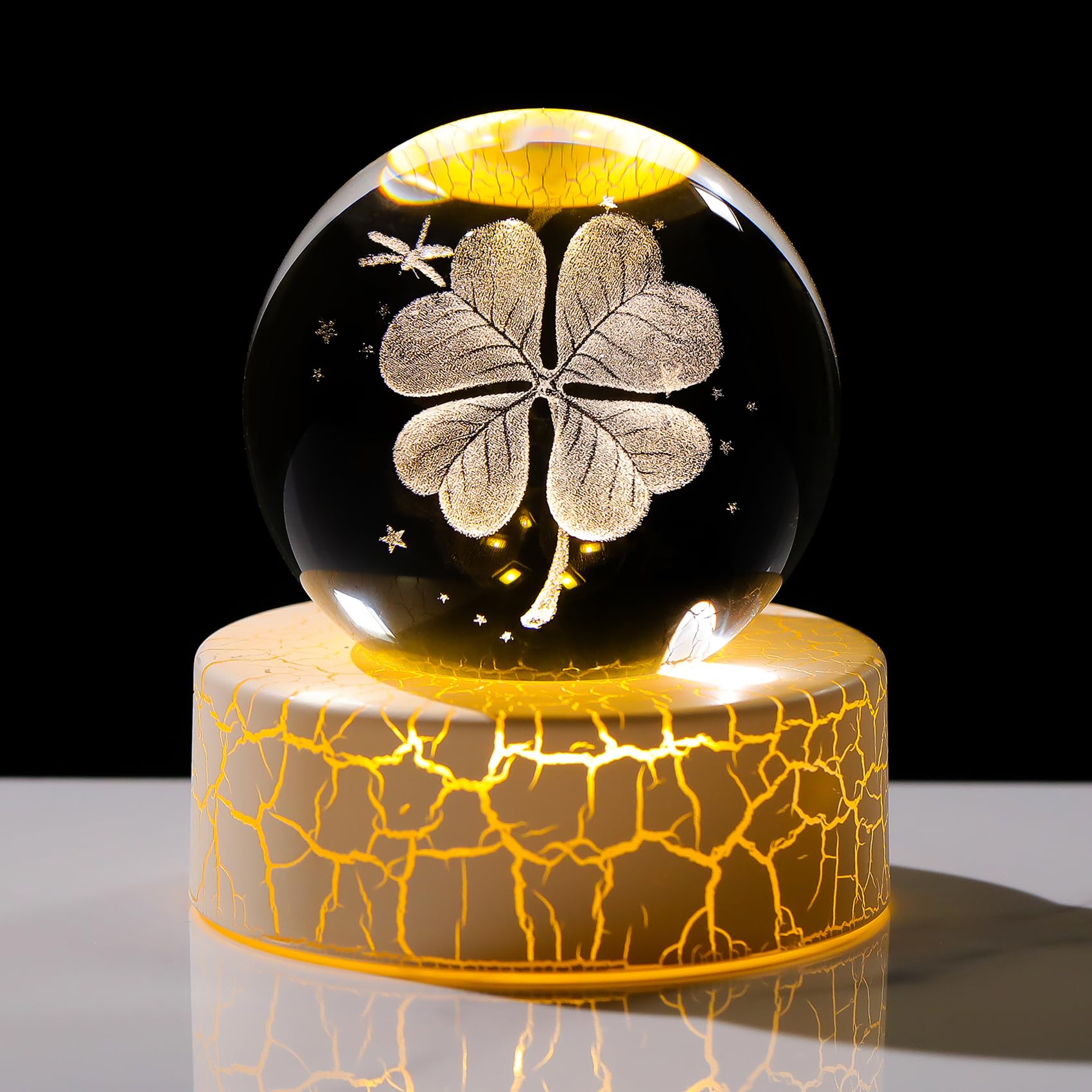 Movdyka Crystal 3D Lucky Four-Leaf Clover 2.36in Ball Good Luck Gifts ...