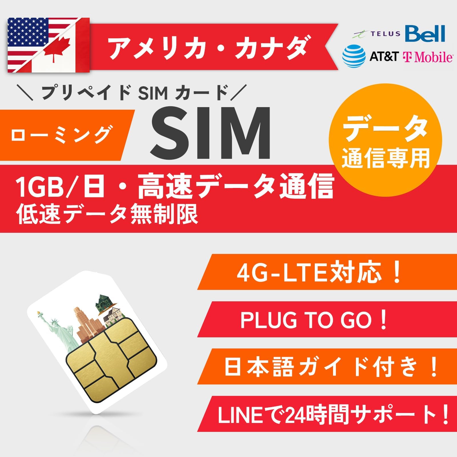 Amazon.co.jp: 【 アメリカ カナダ SIM】高速データ通信 低速無制限 T-mobile AT&T TELUS BELLキャリア ...