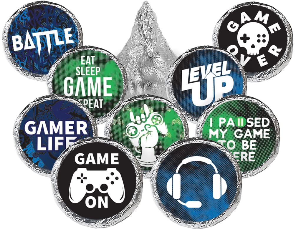 Amazon.com: Gamer Birthday Party Favor Chocolate Kisses Candy Stickers ...