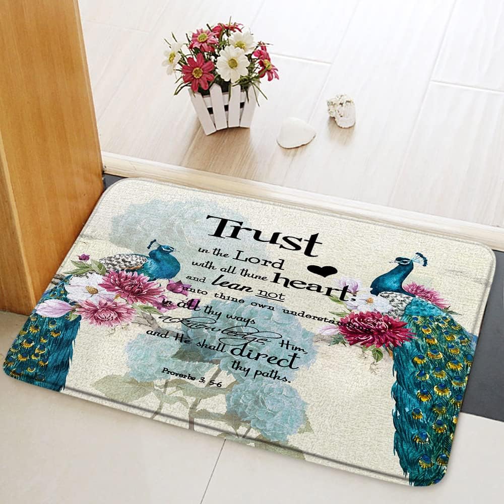 Amazon.com: Peacock Bathroom Rugs Inspirational Quote Bath Mat Asian ...