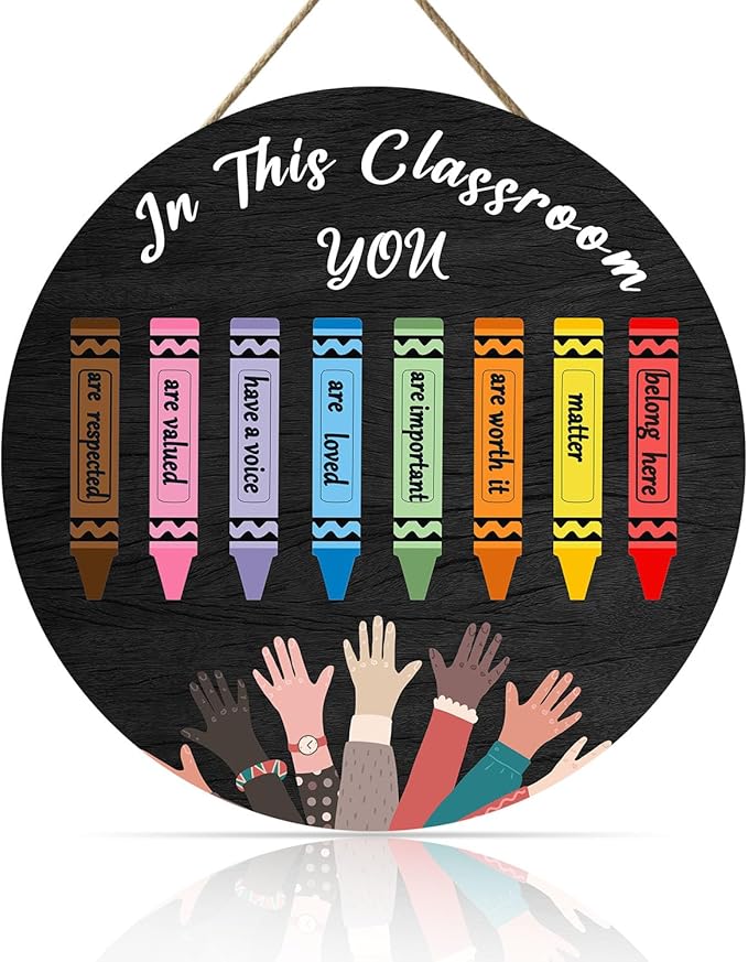 Amazon.com: OLMIXA Classroom Rainbow Crayon Wooden Hanging Sign ...