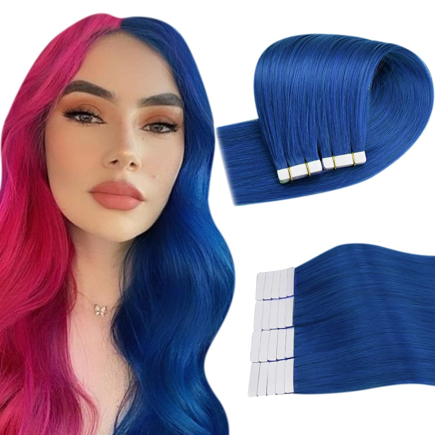 Amazon.com : Blue Tape in Hair Extensions Human Hair Tape in Extensions ...