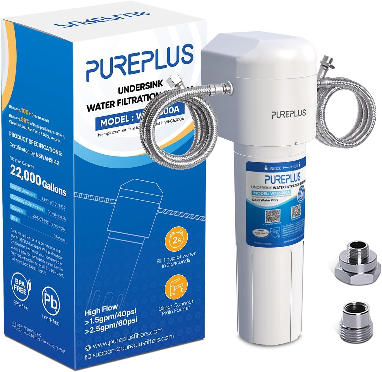 PUREPLUS Under Sink Water Filter, 22000 Gallons, 99.99% Chlorine ...