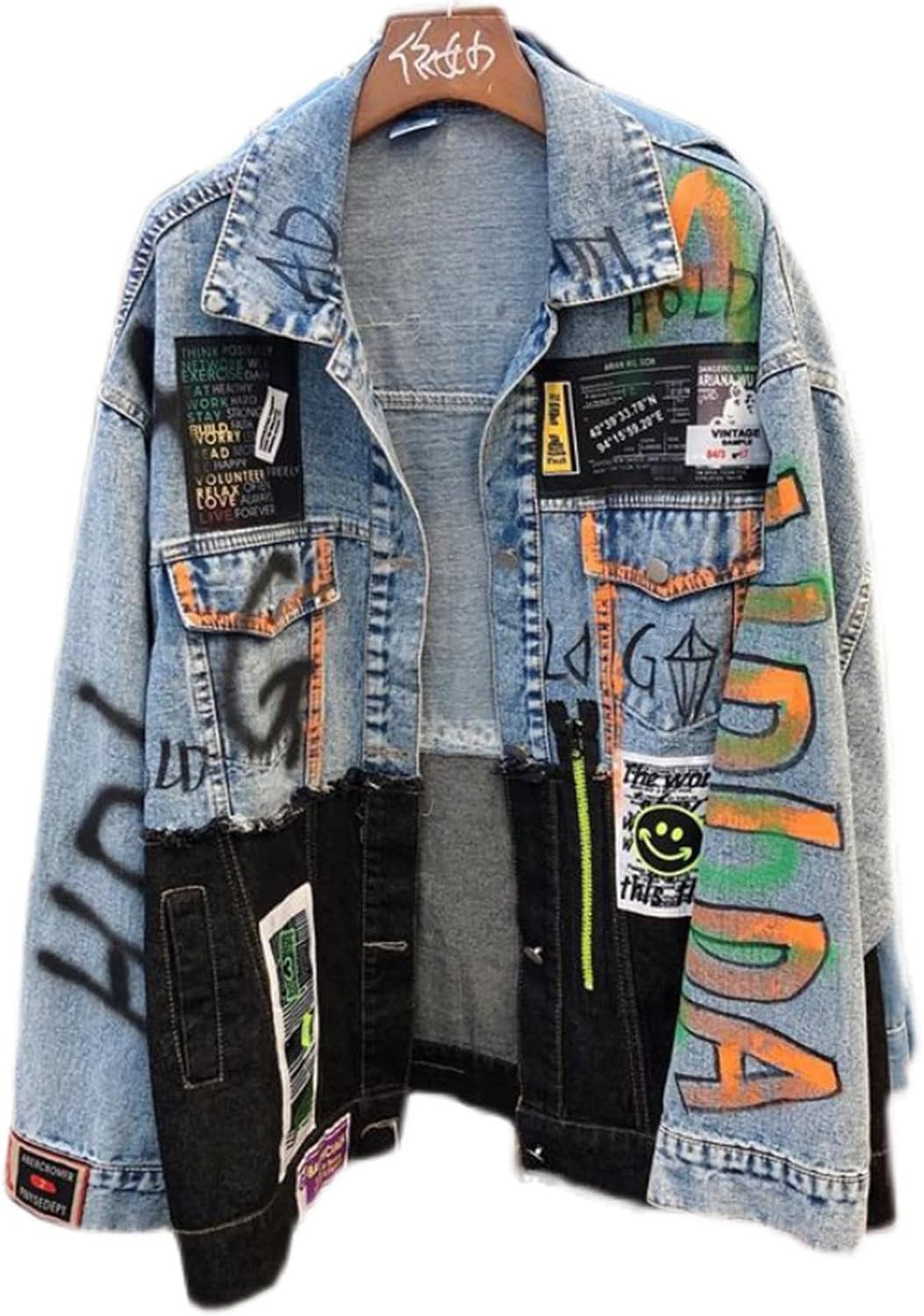 Jeans Jacket Women Streetwear Fashion Spliced Graffiti Print Denim ...