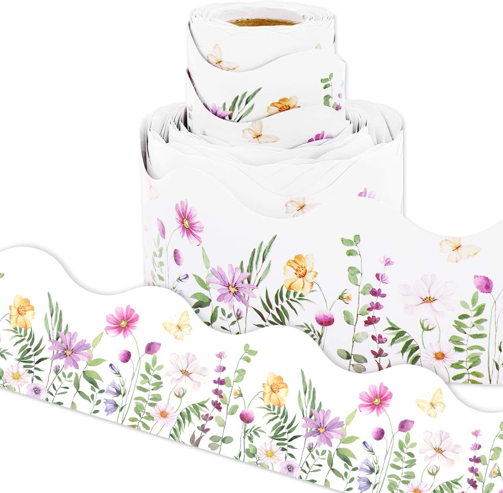 Amazon.com: AnyDesign 65Ft Watercolor Wild Floral Bulletin Boards ...