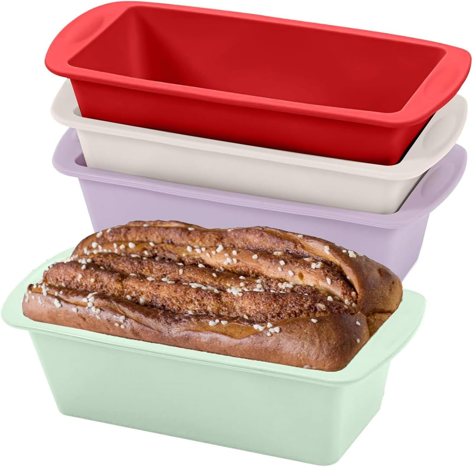 Mini Loaf Tins, 4 Pack Silicone Bread Pan for Baking, 1Lb Non-Stick ...