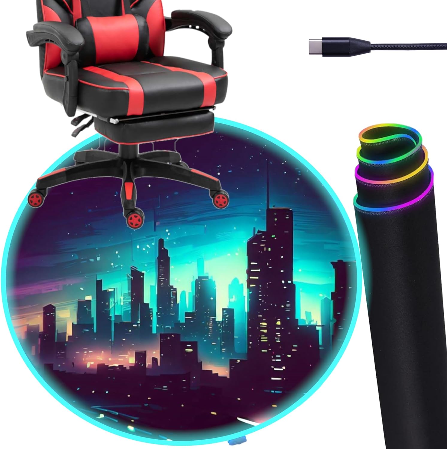 Amazon.com : DEALZOOM Gaming Chair Mat LED RGB Gaming Lights (Skyline ...