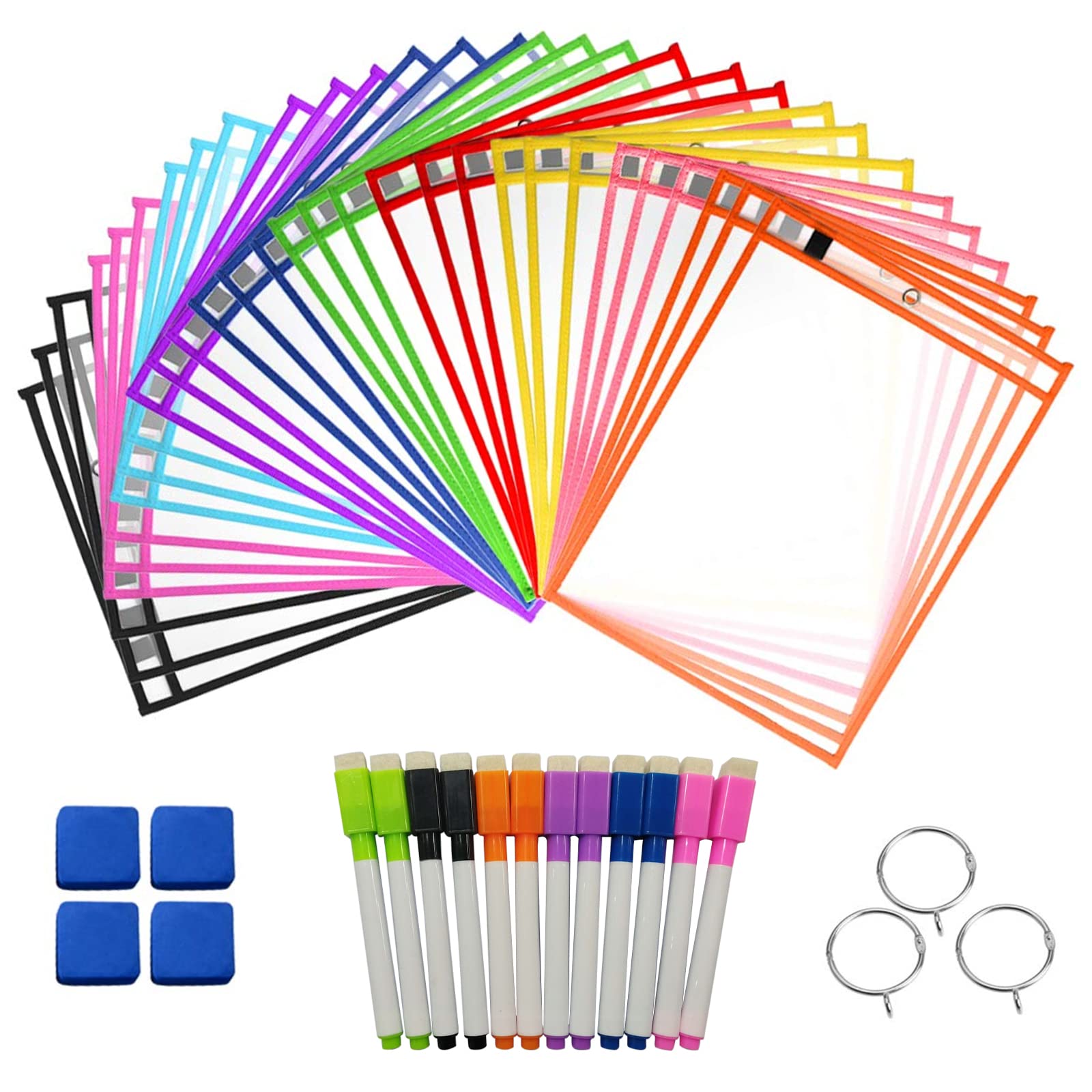 30 Pack Dry Erase Pocket Sleeves Reusable Transparent and Durable ...