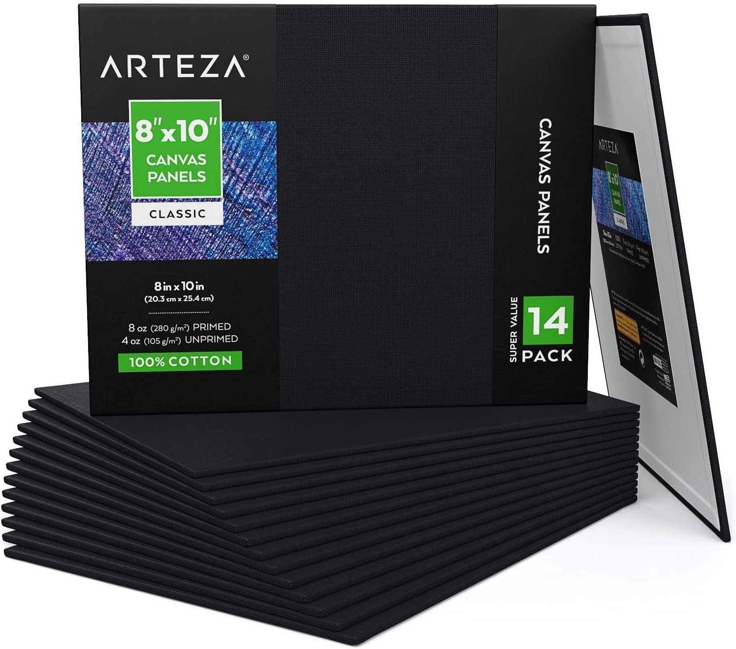 Amazon.com: ARTEZA Black Canvas Boards for Painting, 8 x 10 Inches ...