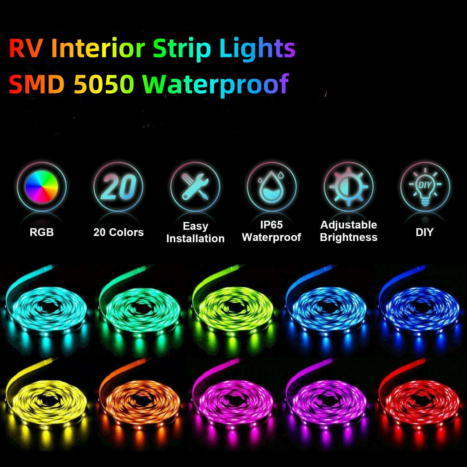 Snapklik.com : ROLiGHTiC RV Awning Light Strip, 16.4FT RGB Color ...