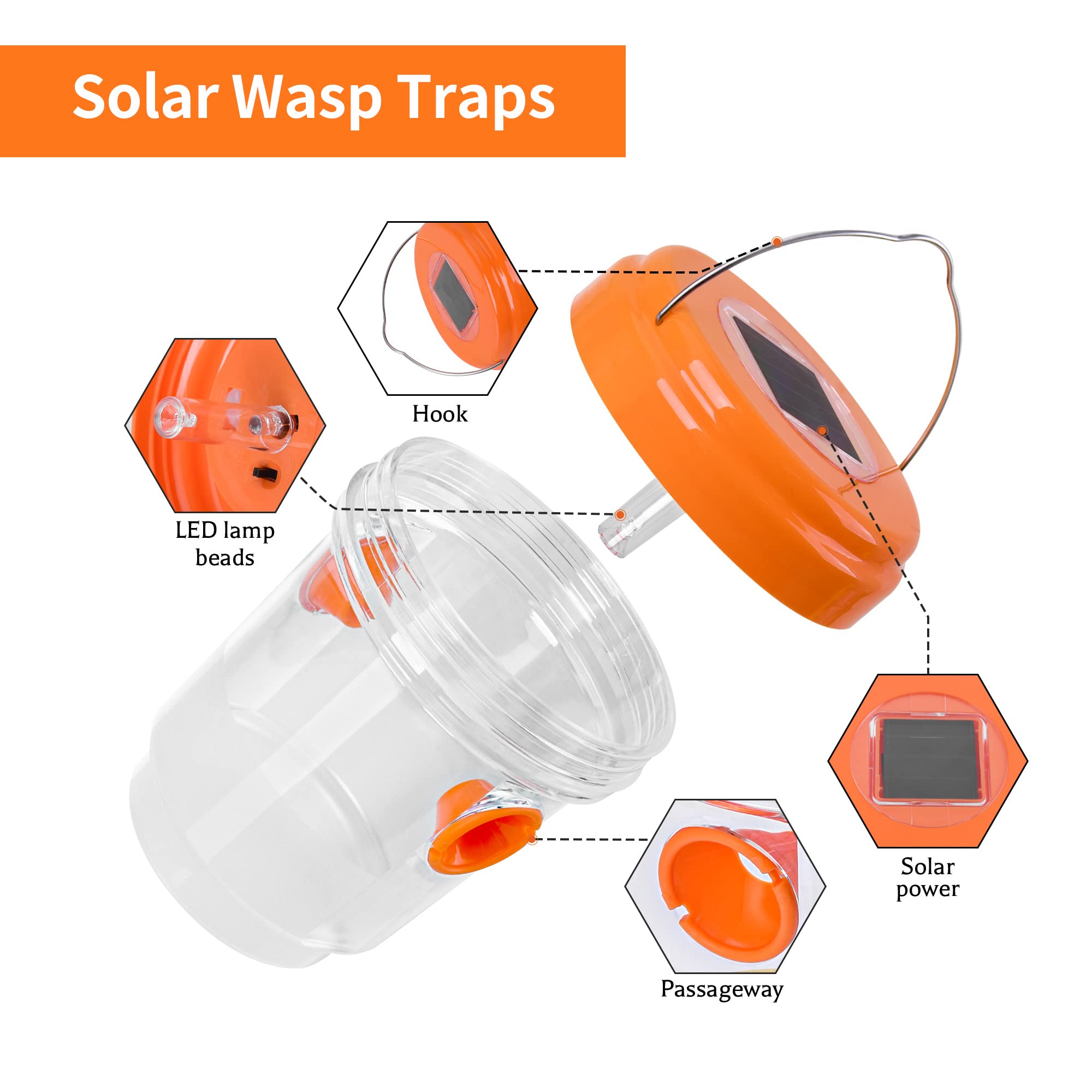 Wasp Trap, ASpace 2 Pack Wasp Traps Outdoor Hanging, Solar Reusable ...