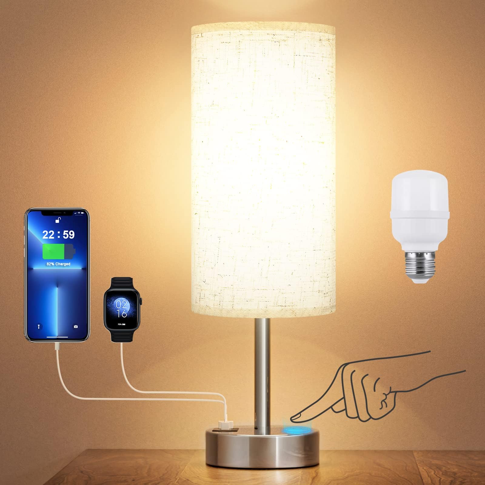 Amazon.com: LITOSKY Touch Control Table Lamp with USB Ports & AC Outlet ...