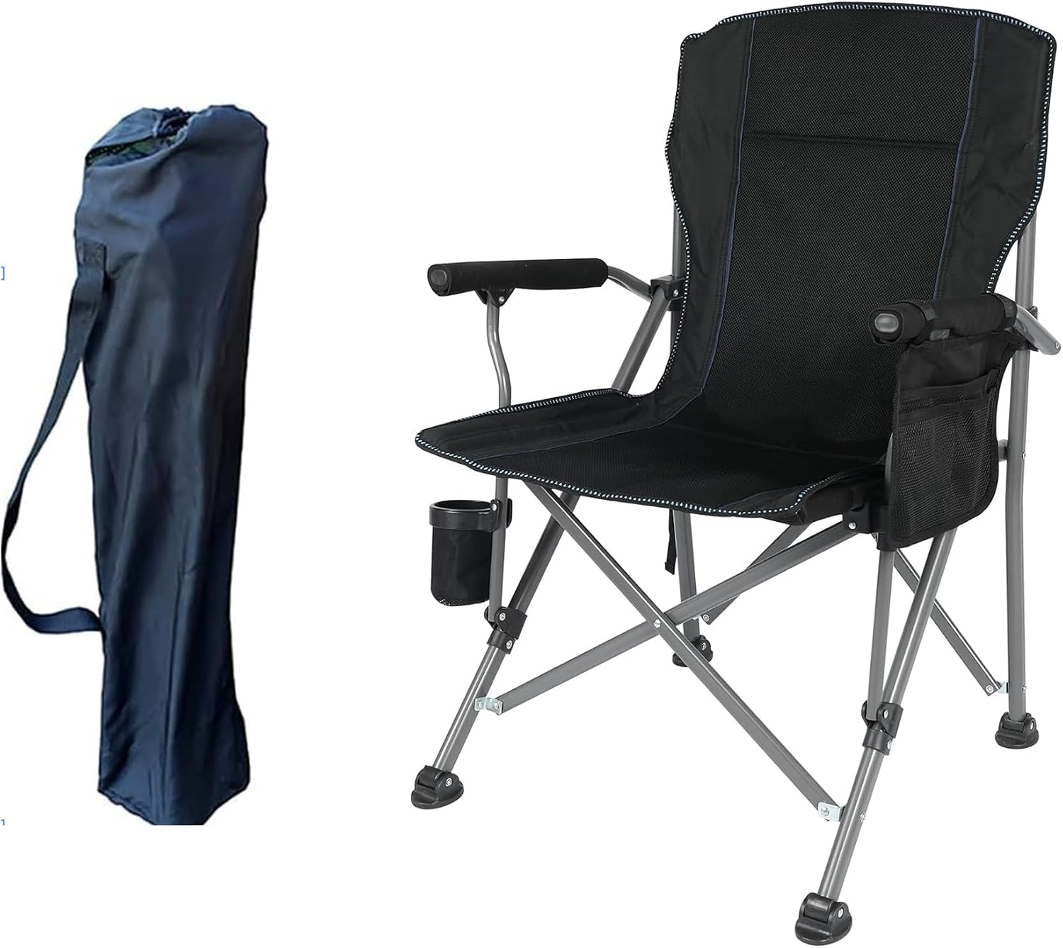 Folding Camping Chair, Heavy Duty High Back Lawn Chair with Cup Holder ...