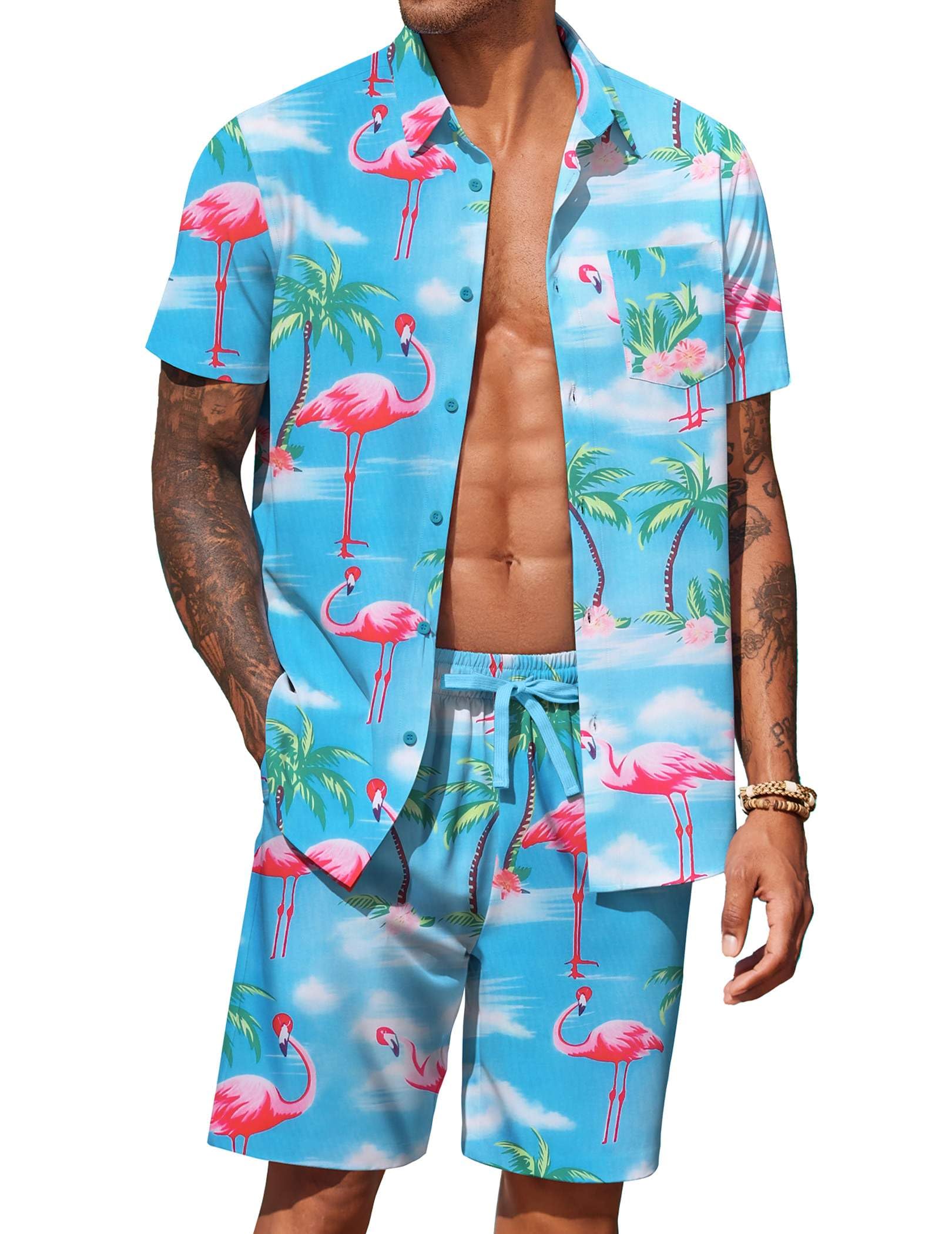 Amazon.com: COOFANDY Men's Hawaiian 2 Piece Outfits Summer Beach ...
