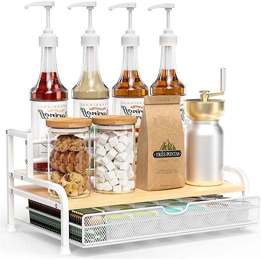 Amazon.com: PONEYA Coffee Syrup Rack Organizer, 3-Tier 8 Bottles Syrup ...