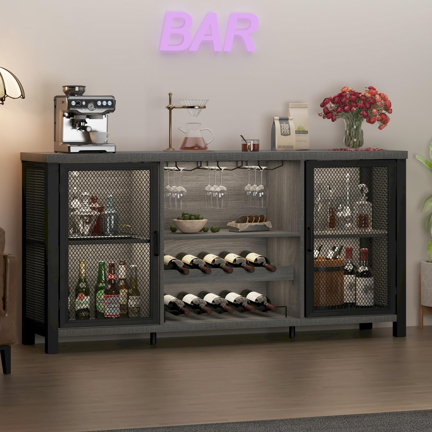 Amazon.com: IDEALHOUSE Wine Bar Rack Cabinet with Detachable Wine Rack ...