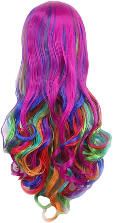 Amazon.com : Andongnywell Rainbow Wigs Long Curly Multi Color Rainbow ...
