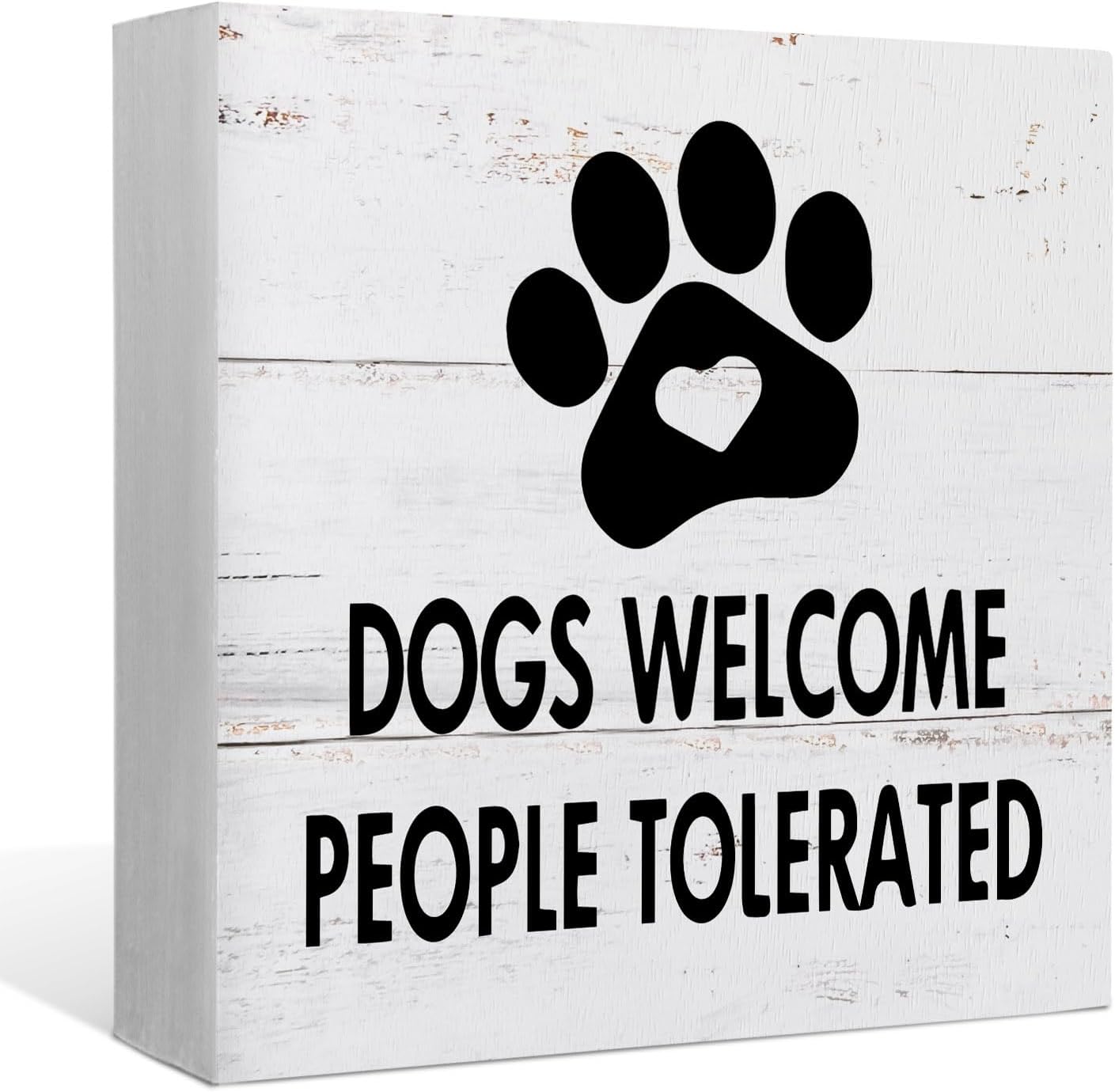 Amazon.com: Dogs Welcome People Tolerated Wood Box Sign Desk Decor ...