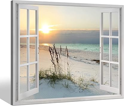 Amazon.com: Sea Whisper Beach Window Canvas Wall art: tropical Sunrise ...