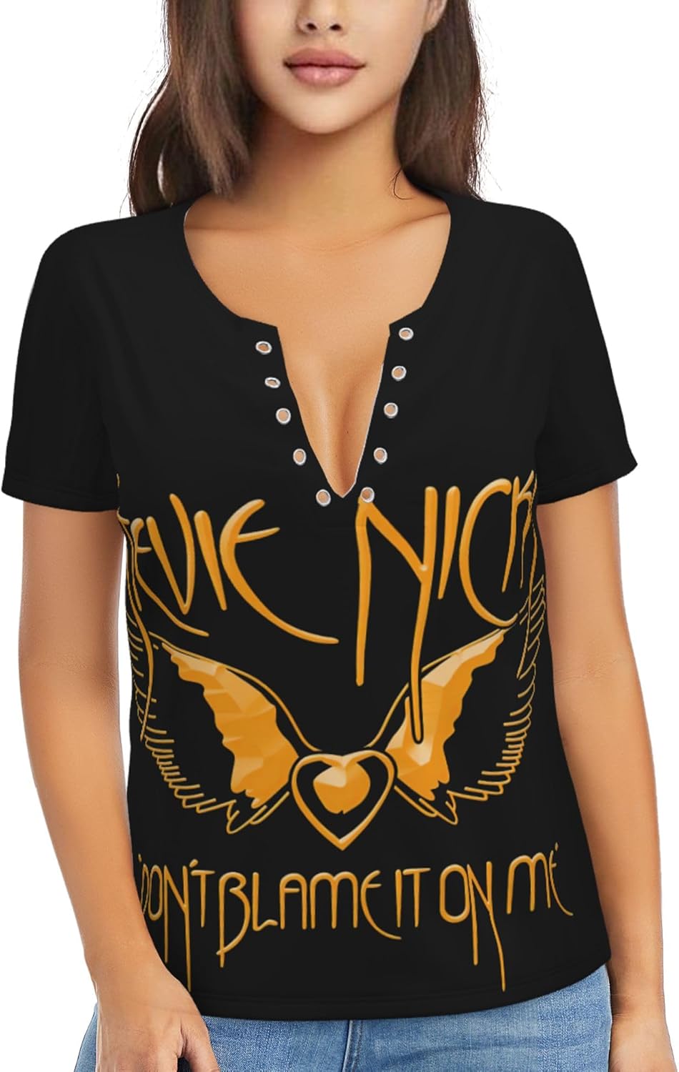 SUNSHARD Stevie Musics Nicks Women's T-Shirt Short Sleeve Soft Cotton V ...